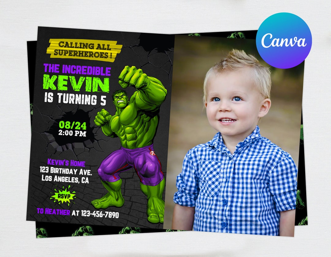 Hulk Birthday Invitation Boy Editable Template Instant Download ...