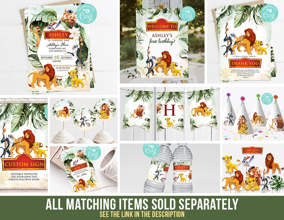 Lion King First Birthday Cupcake Toppers Decoration Boy Hakuna Matata ...