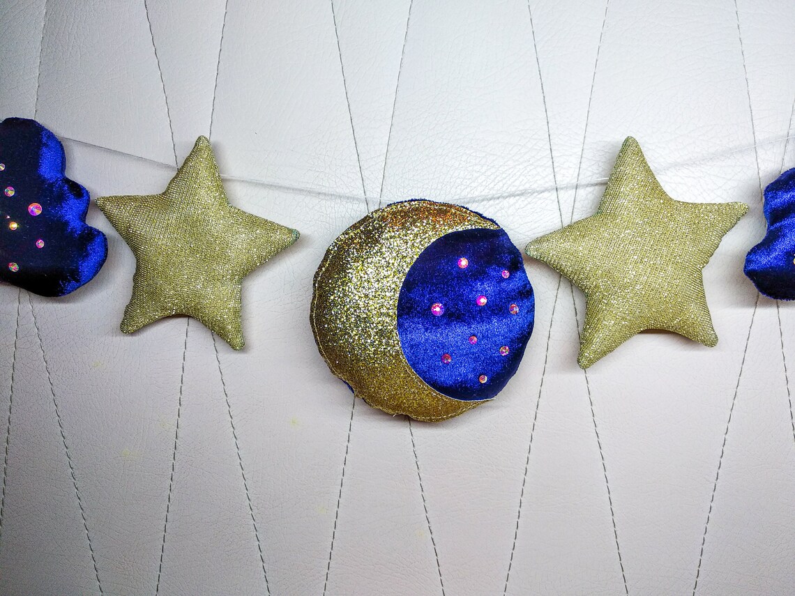 Gold Star Garland Moon Garland Felt Gold Star Moon and Star - Etsy