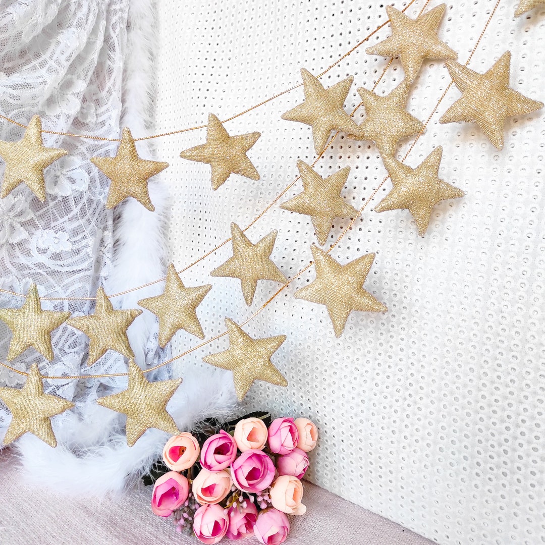 Gold Star Garland, Star Glitter Garland, Space Kids Room Decor, Star ...