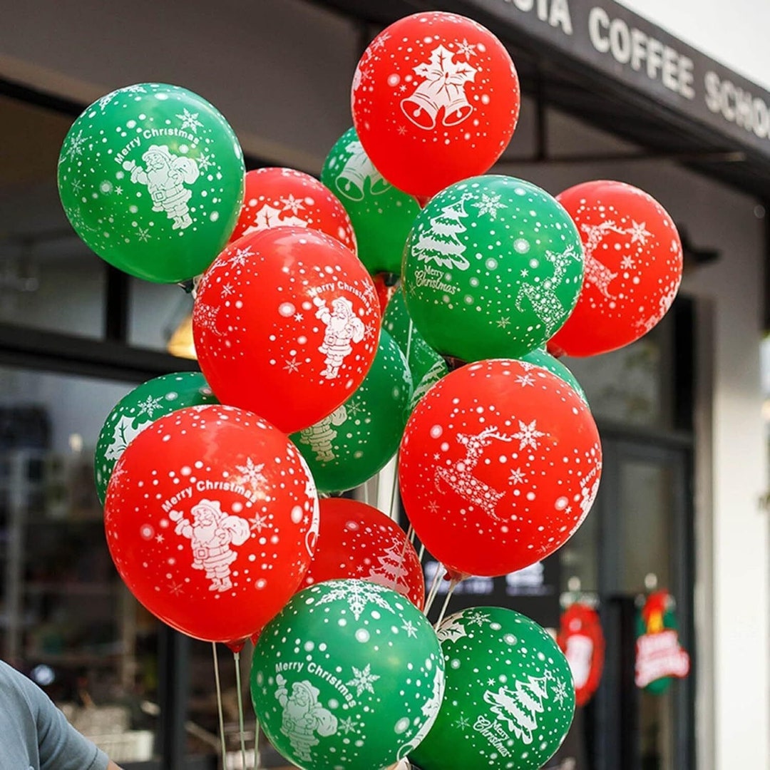 100 Pcs Christmas Balloons Red Green White Balloon for Merry Xmas Party ...