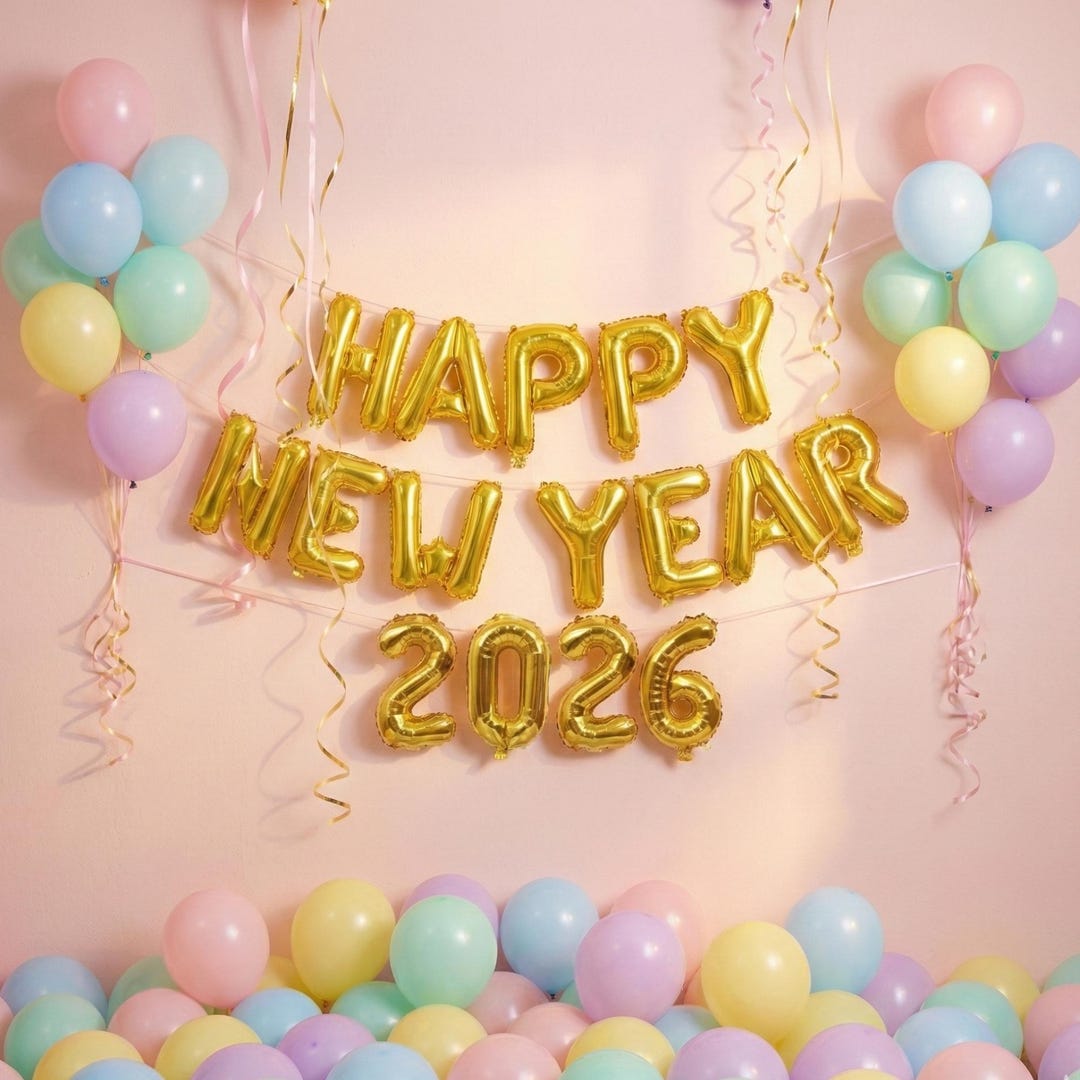 Happy New Year Balloon Banner, Gold Balloons, Welcome Garland Party ...