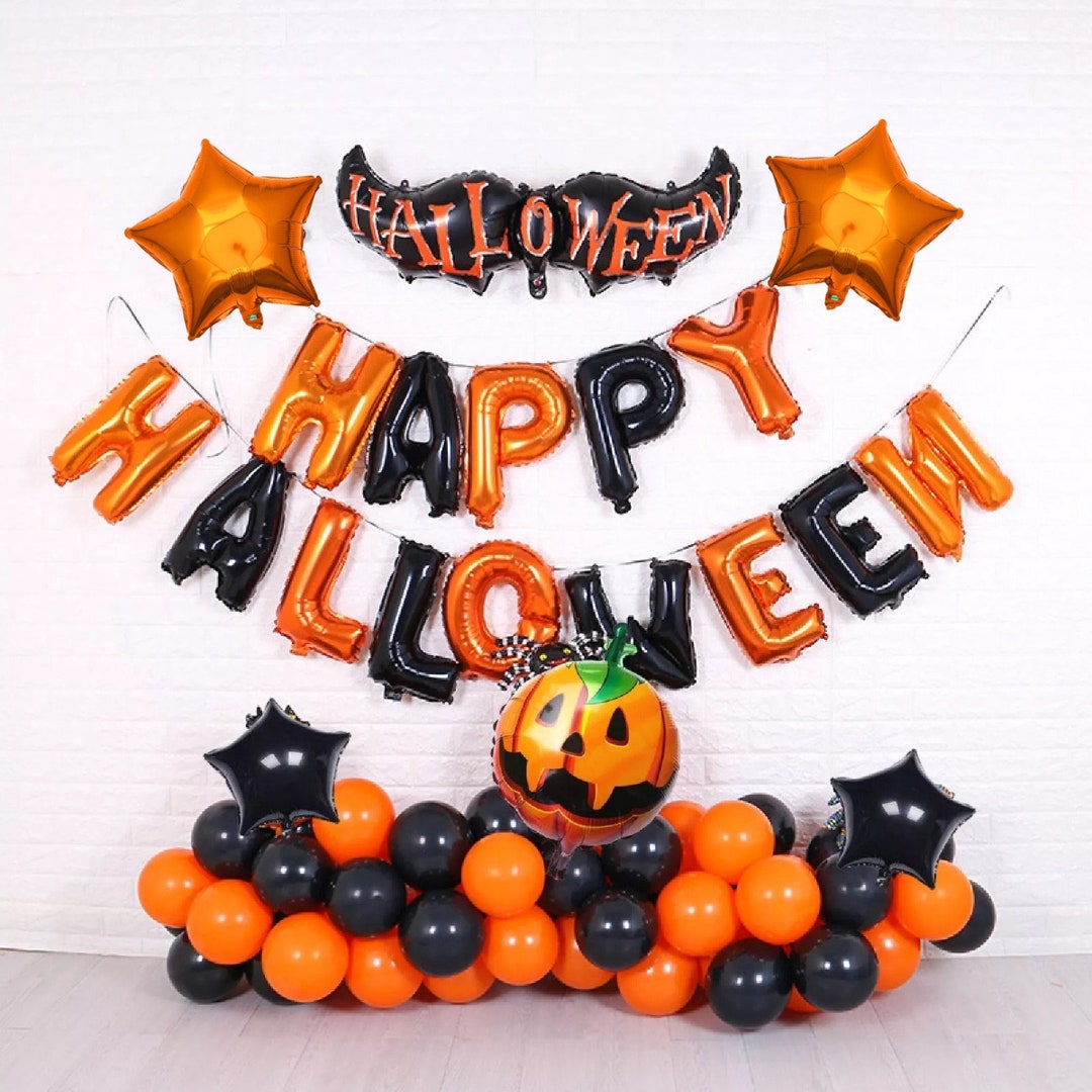 Halloween Balloon Banner Skull Owl Pirate Foil Balloon Self Inflate ...