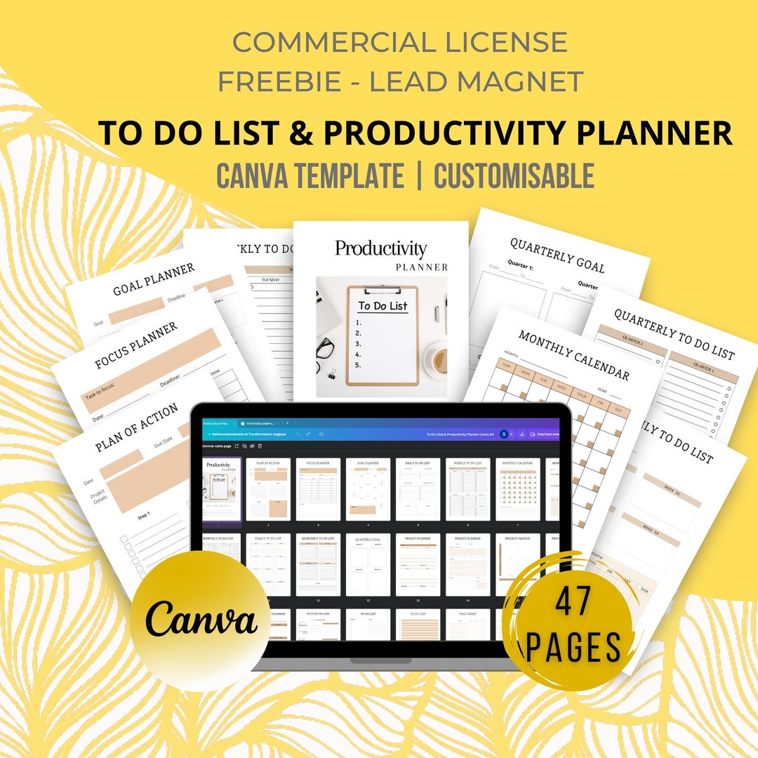 Editable Canva Productivity Planner Commercial Use Freebie Leadmagnet ...