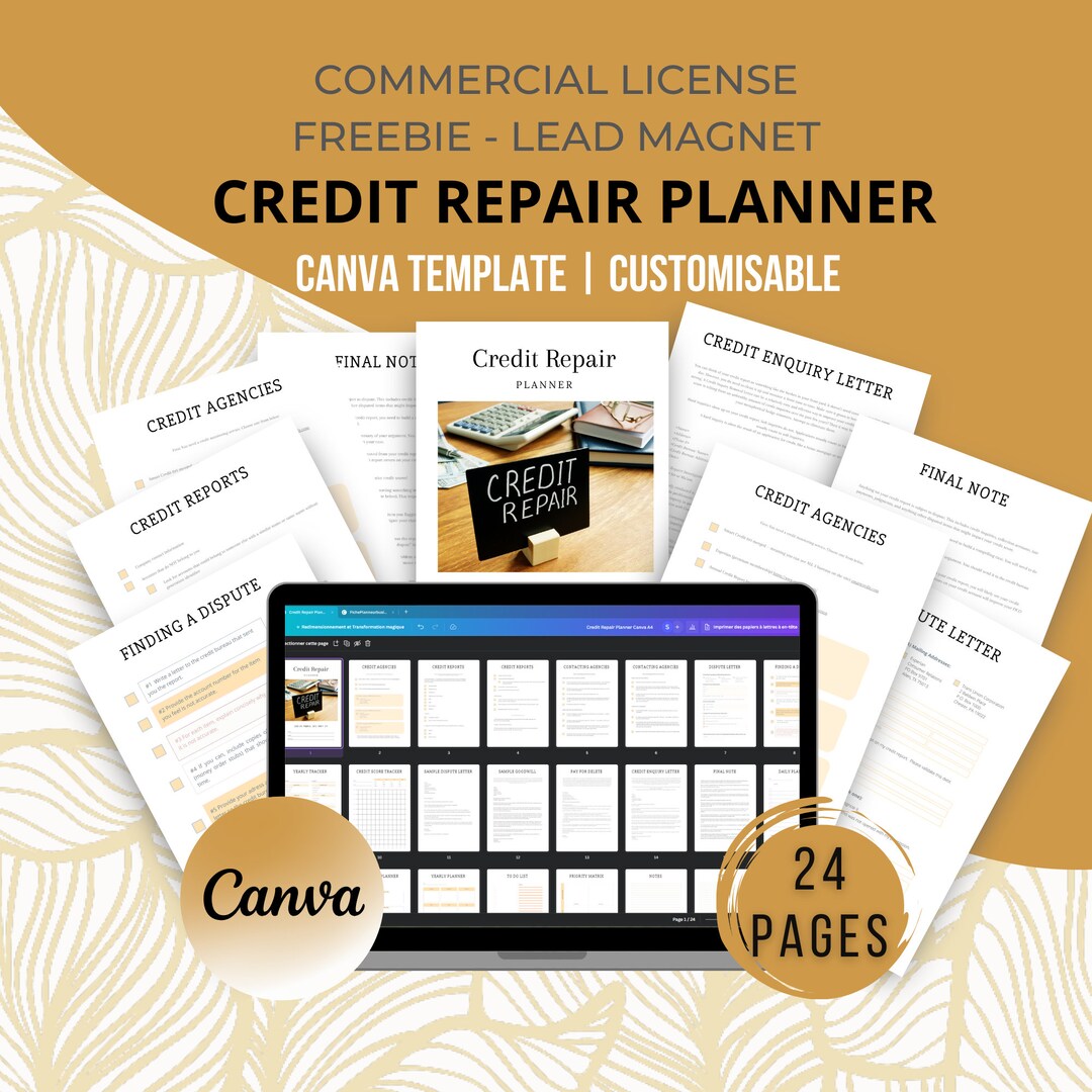 Editable Canva Credit Repair Planner Commercial Use Freebie Leadmagnet ...