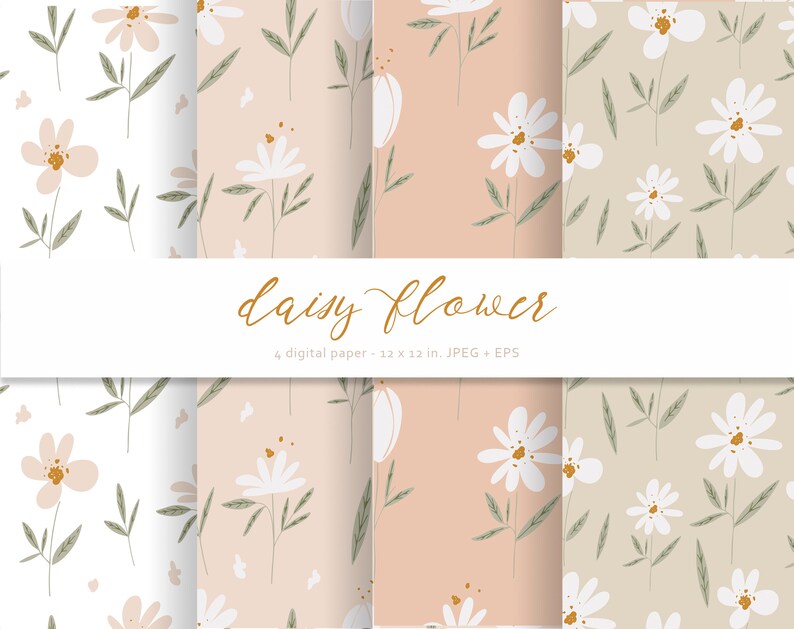 Floral digital paper Daisy flower Seamless pattern Digital | Etsy