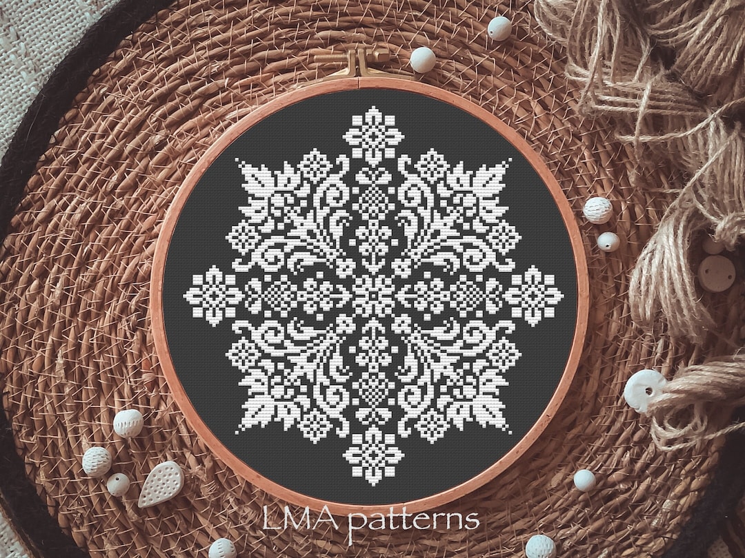 Mandala Cross Stitch Pattern PDF, Round Monochrome Floral Embroidery ...