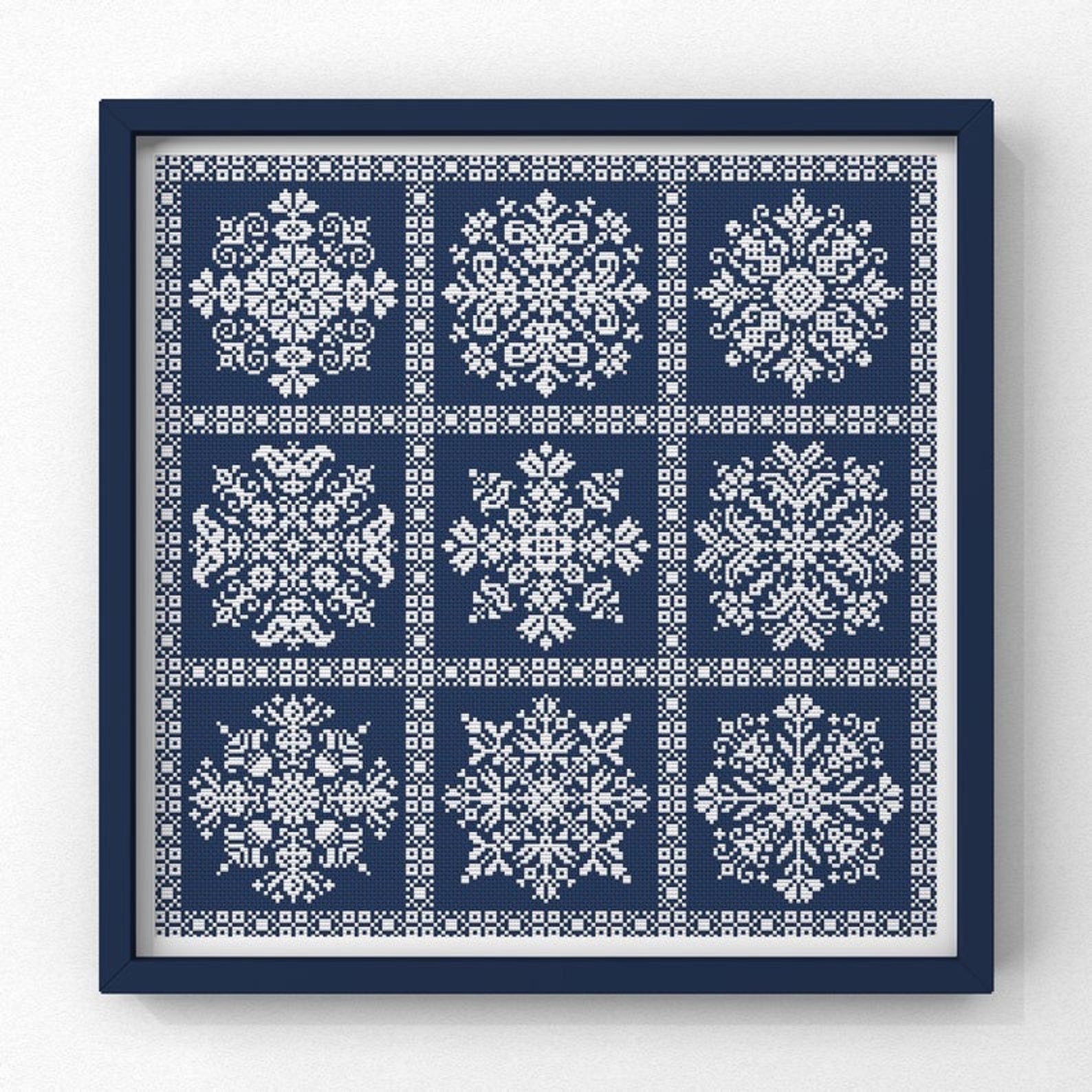 Snowflakes Monochrome Cross Stitch Pattern PDF Chart Cross Stitch ...