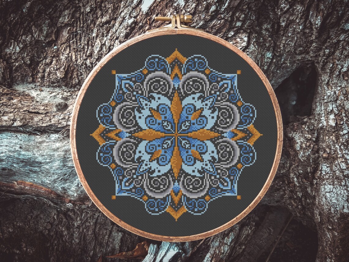 Blue Mandala Cross Stitch Pattern PDF Black Aida Xstitch - Etsy