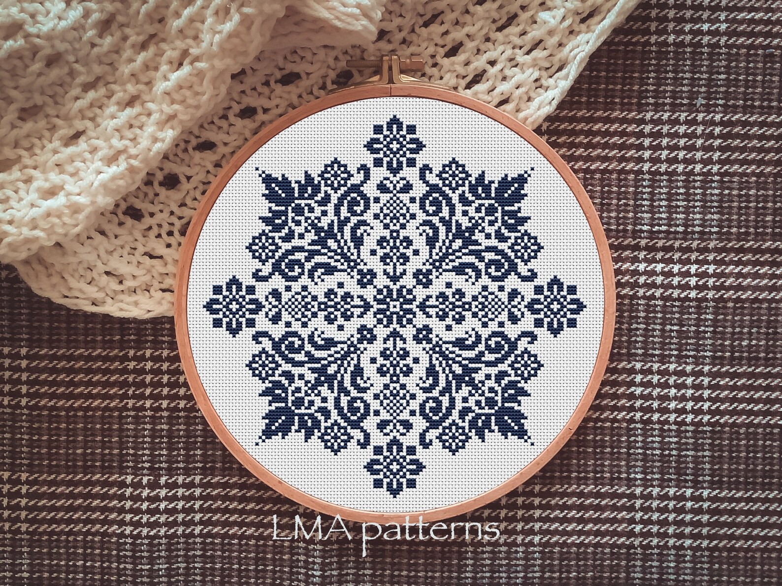 Mandala Cross Stitch Pattern PDF, Round Monochrome Floral Embroidery ...