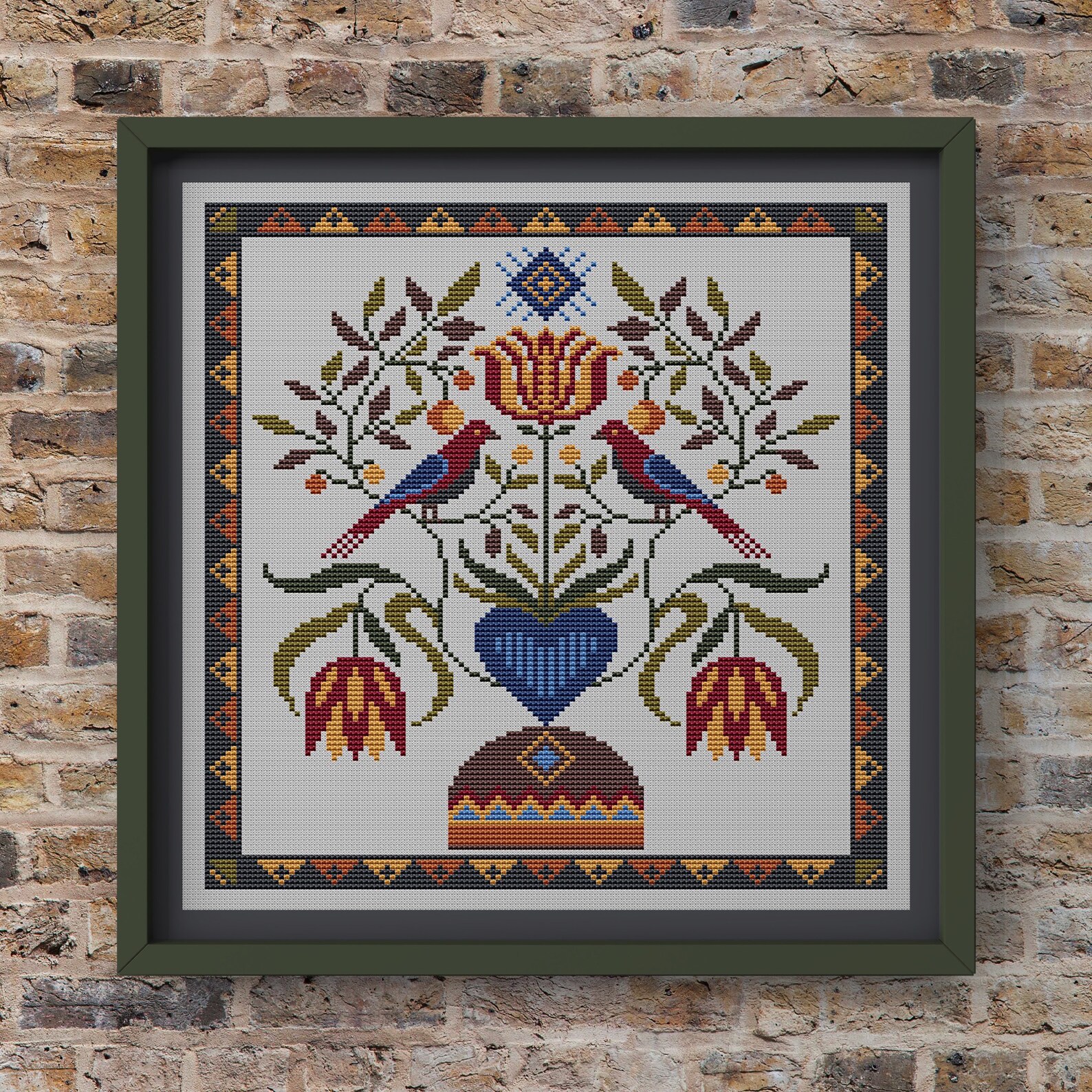Fraktur Cross Stitch Pattern PDF American German Folk Sampler - Etsy