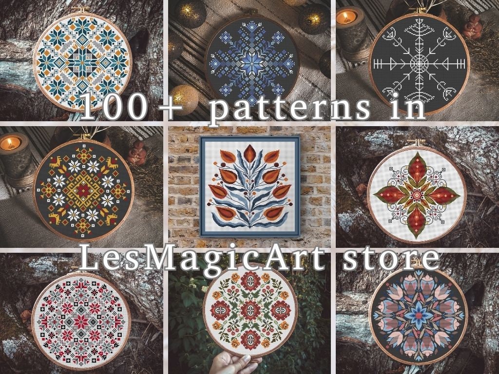 Slavic Modern Folk Counted Cross Stitch Pattern PDF, Black Aida Mandala ...