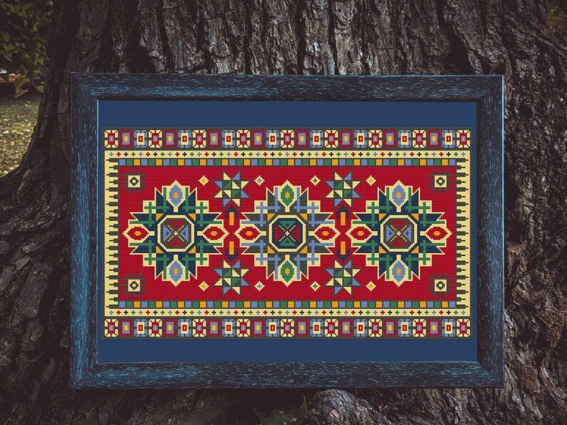 Geometric Vintage Rug Cross Stitch Pattern Modern Folk Counted - Etsy