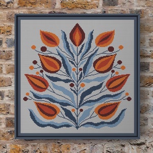 Primitive Flowers Cross Stitch Pattern, Fraktur, Vintage Embroidery ...