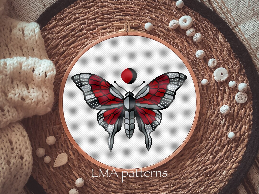 Moth Cross Stitch Pattern PDF, Red and Black Stained Glass Butterfly ...