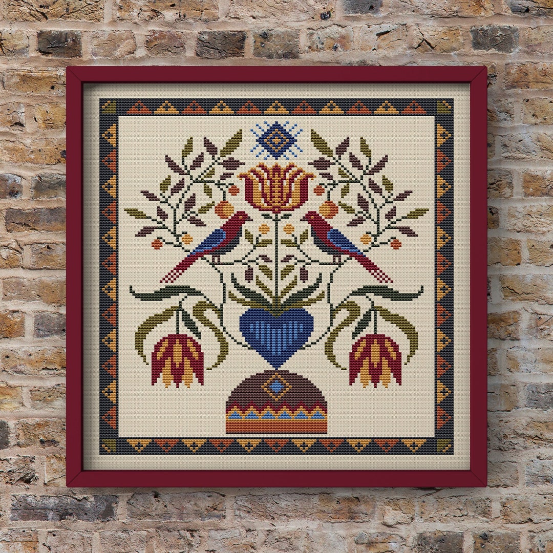 Fraktur Cross Stitch Pattern PDF American German Folk Sampler X-stitch ...