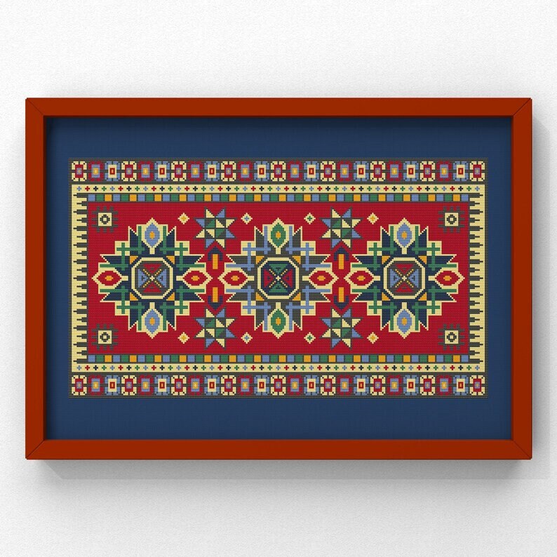 Geometric Vintage Rug Cross Stitch Pattern Modern Folk Counted - Etsy