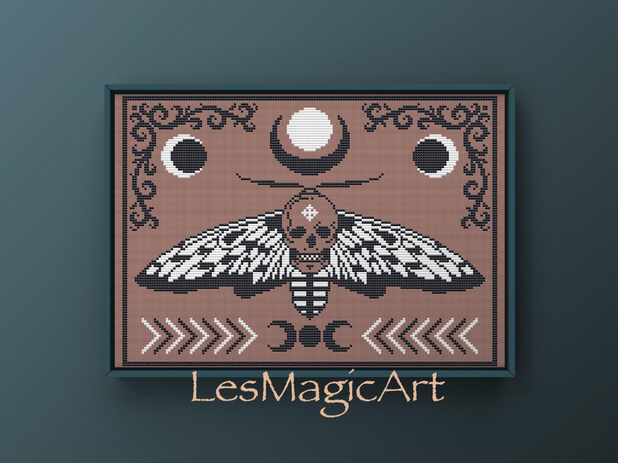 Gothic Moth Cross Stitch Pattern Instant Download, Witchy Art, Moon ...
