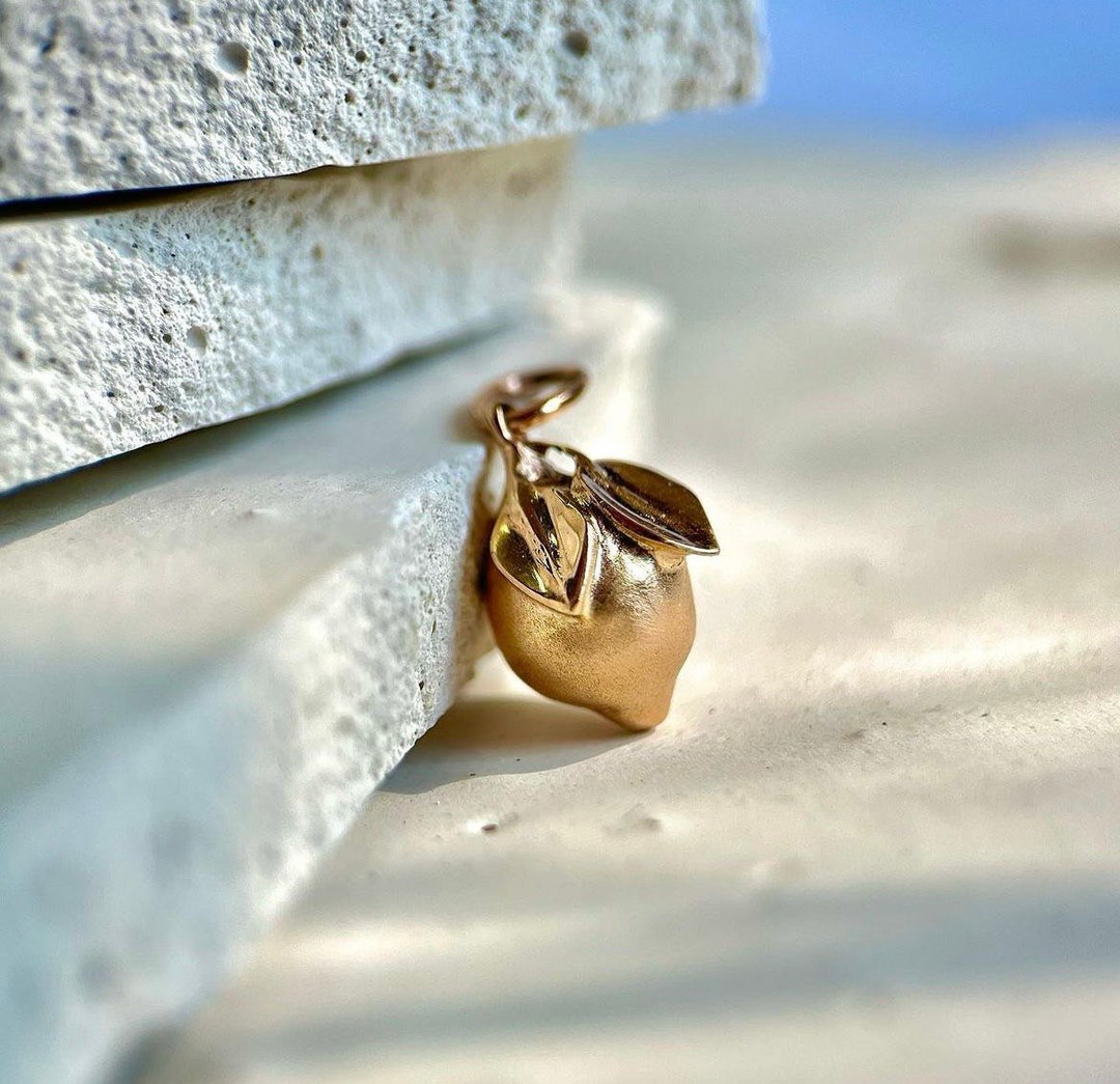 Gold Charm Yellow Lemon, Gold Lemon Charm, Lemon Necklace Gold, Citrus ...