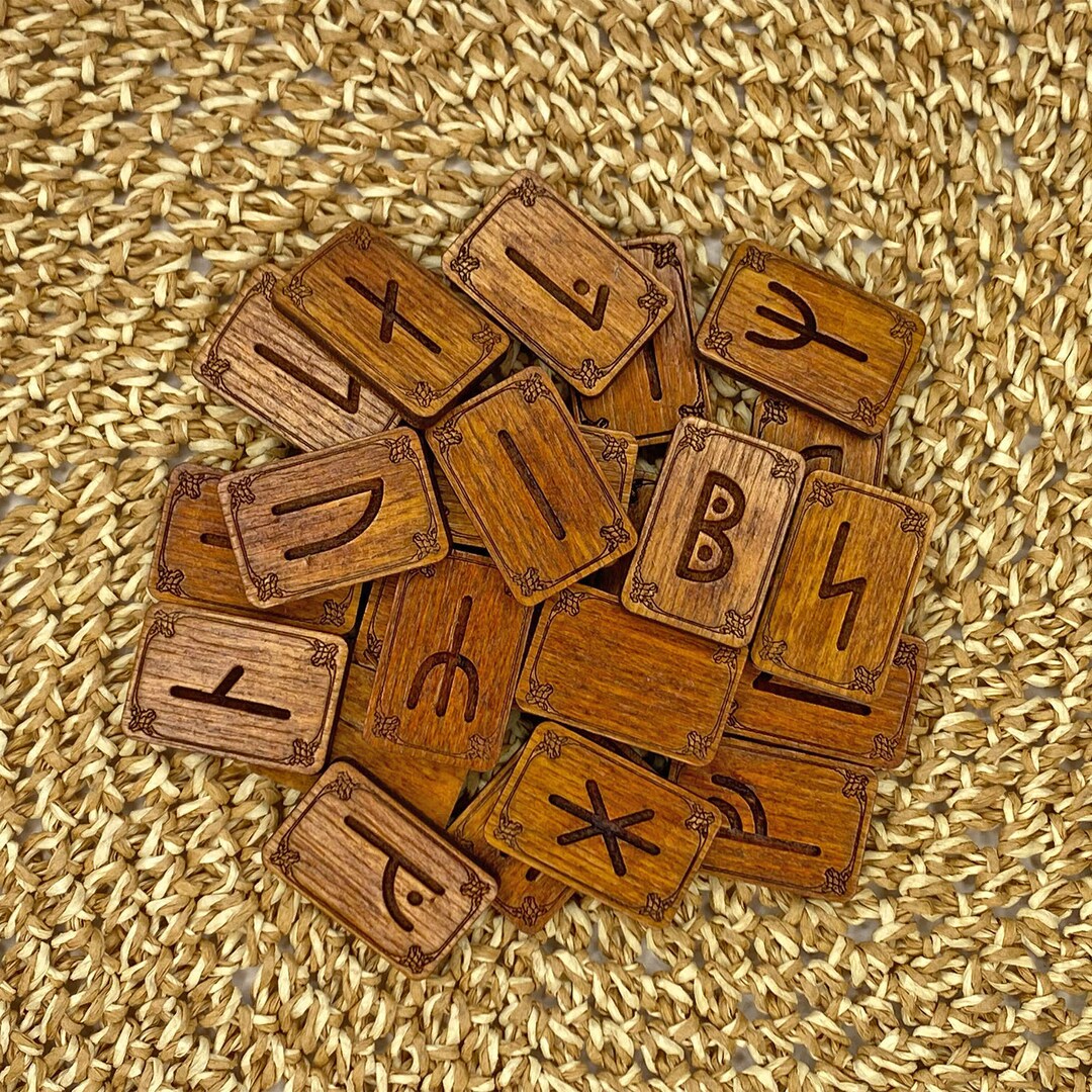 Wooden Danish Runic Set: Scandinavian Futhark Runes With Velvet Pouch ...