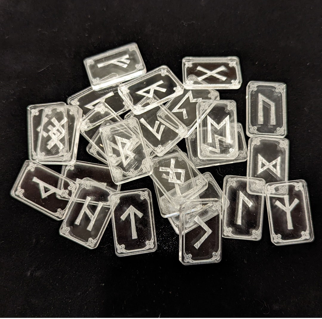 Transparent Runic Set, 25 Pcs With Velvet Pouch | Runes Elder Futhark ...