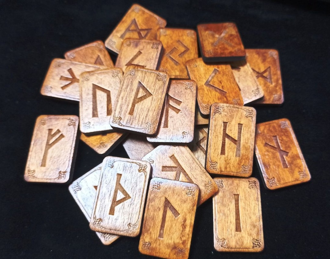 Wooden Runic Set, 25 Pcs With Velvet Pouch | Wood Runes Elder Futhark ...