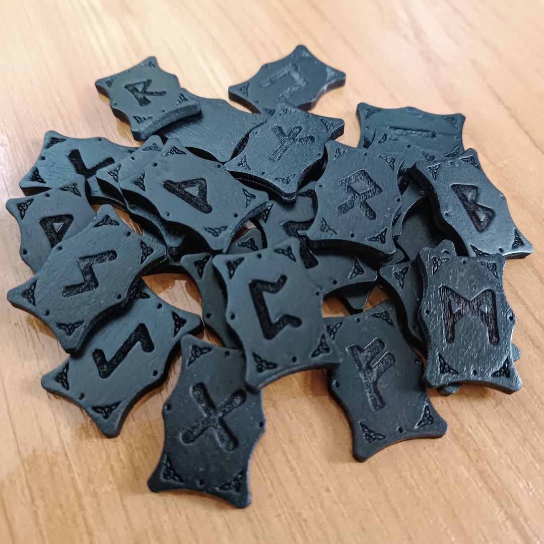 Black Wooden Runic Set, 25 Pcs With Velvet Pouch | Wood Runes Elder ...