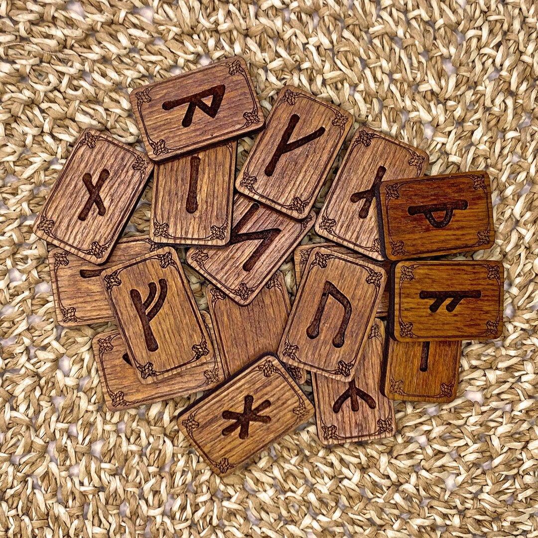 Wooden Younger Futhark Runic Set, 17 Pcs With Velvet Pouch | Wood ...