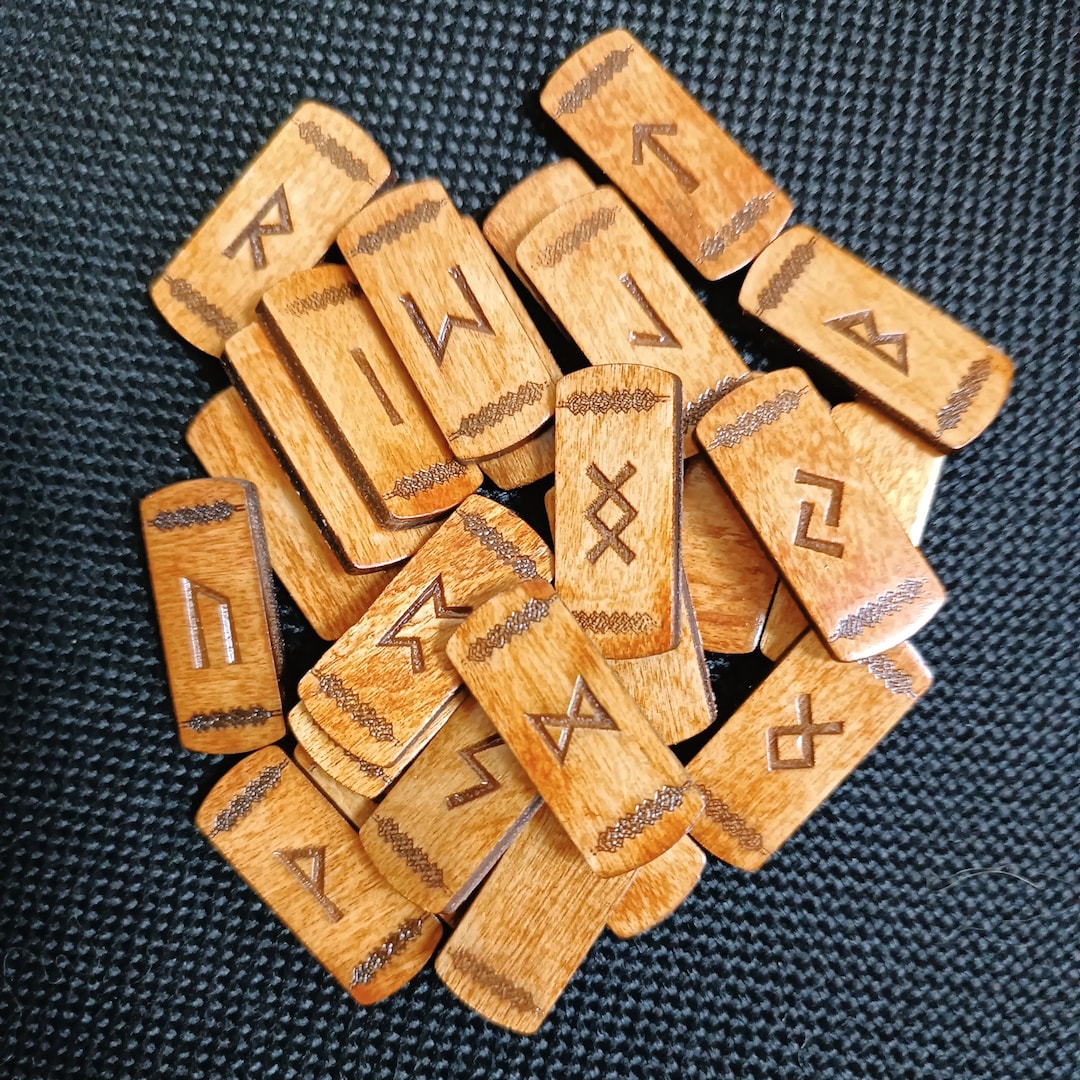 Wooden Runic Set, 25 Pcs With Velvet Pouch Wood Runes Elder Futhark - Etsy