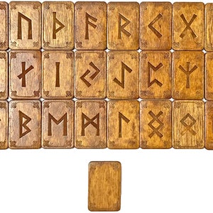 Wooden Runic Set, 25 Pcs With Velvet Pouch Wood Runes Elder Futhark - Etsy
