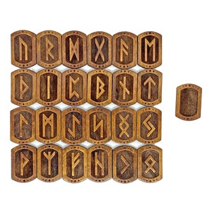 Wooden Runic Set, 25 Pcs With Velvet Pouch | Wood Runes Elder Futhark ...