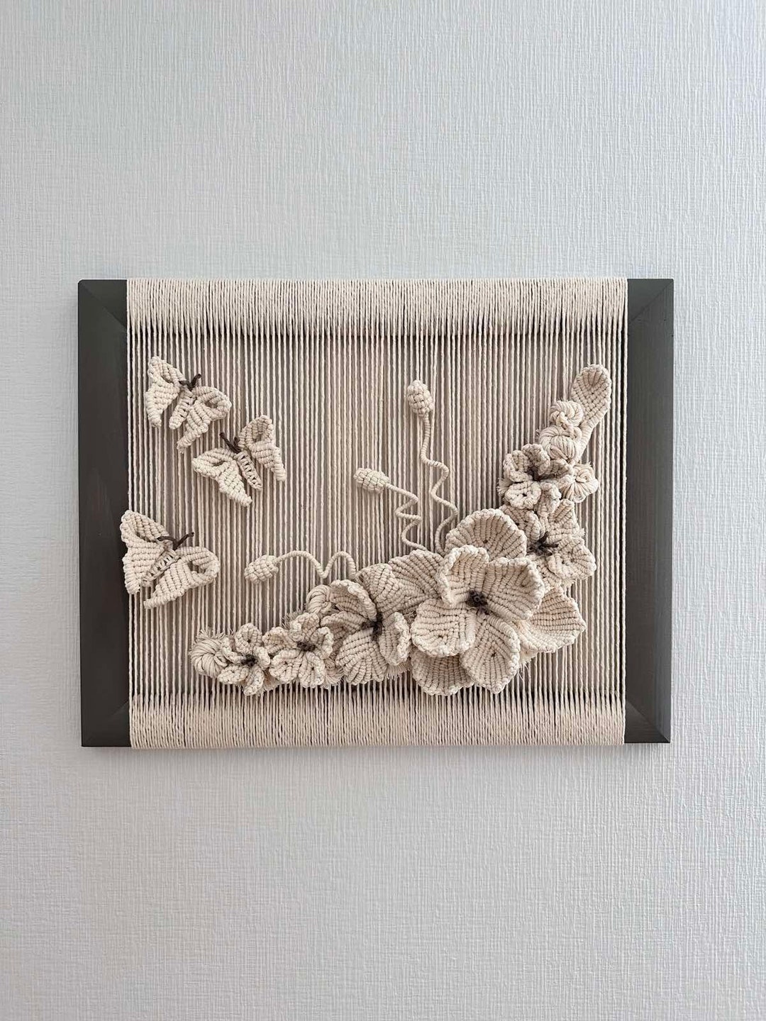 3D Macrame Wall Hanging: Ivory Flowers & Butterflies, Boho Decor Floral ...