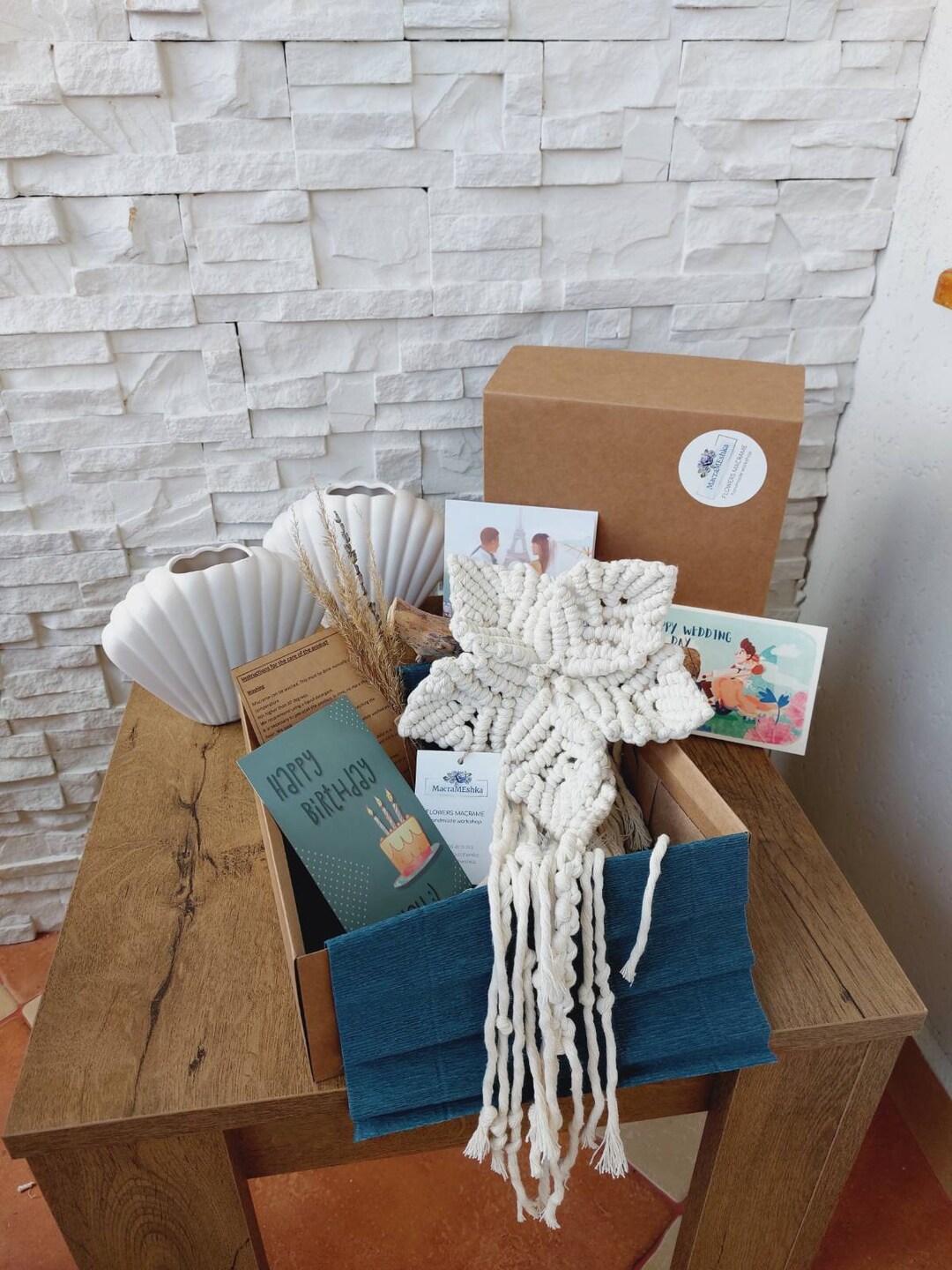 Macrame Flower Gift Basket: Handmade Cotton Wall Hanging - Etsy