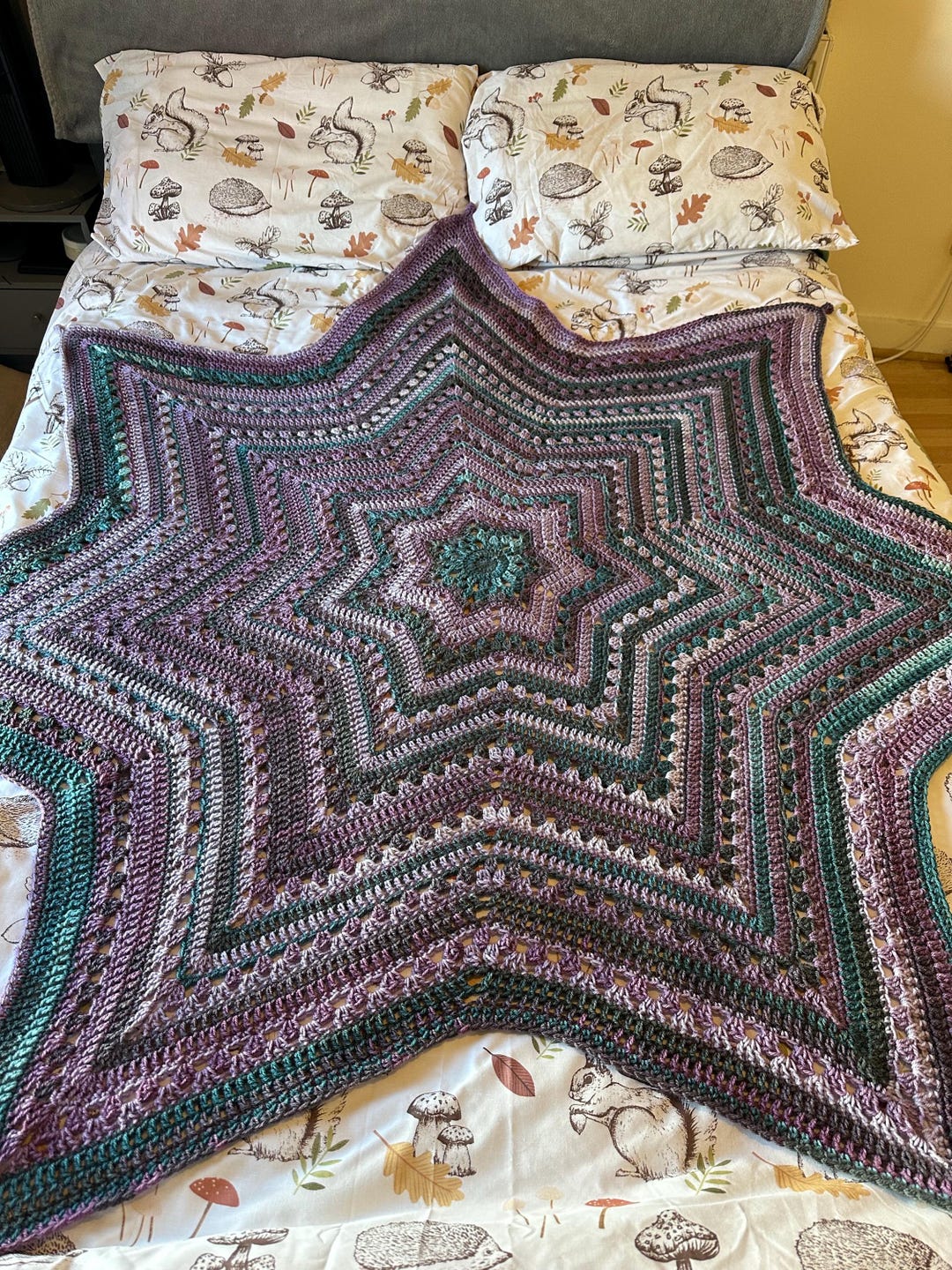 LARGE Crochet Star Blanket, Fits UK Double Bed. Made With Wool, Perfect ...