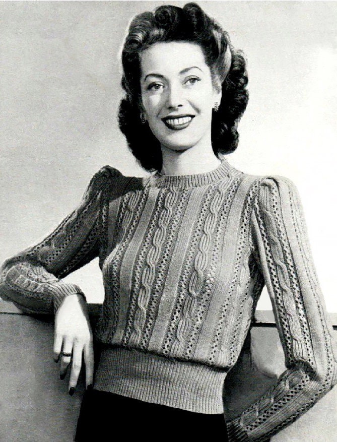 1940s Jumper, Knitted Jumper Pattern PDF, Cable Knit Jumper Pattern ...