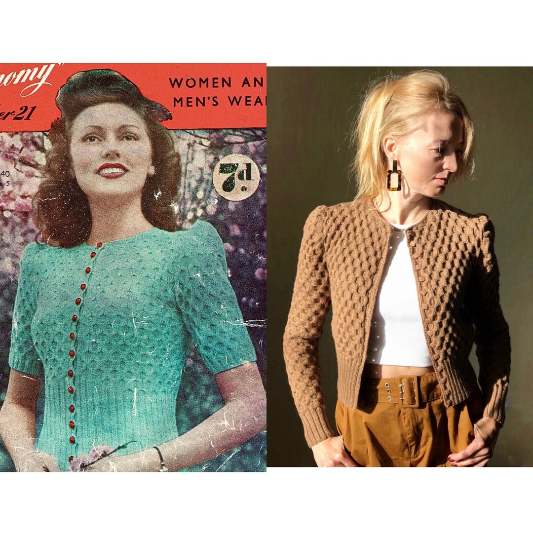 Knit Cardigan Pattern, Vintage 1940s Knit Crop Cardigan PDF, 1940s Knit ...