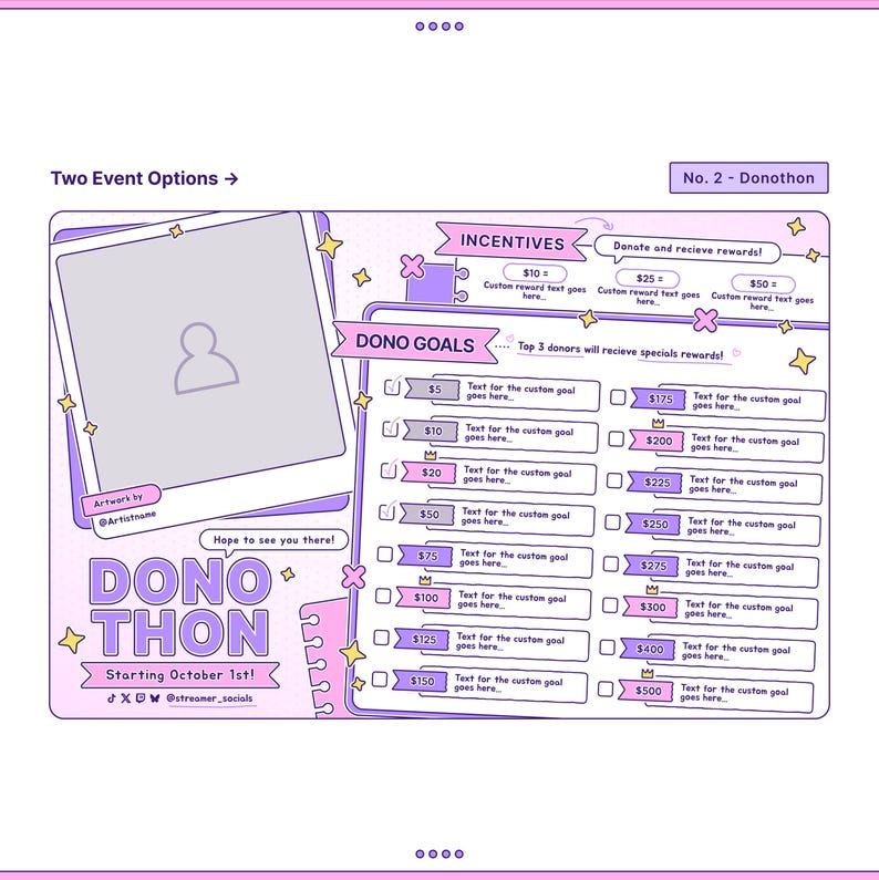 Customizable Subathon and Donothon Template // Pink & Purple - Etsy