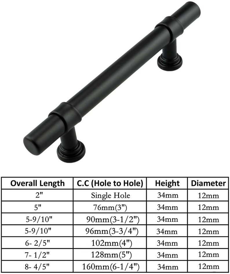 3in Kitchen Cabinet Handles Black Drawer Pulls Matte Black T - Etsy