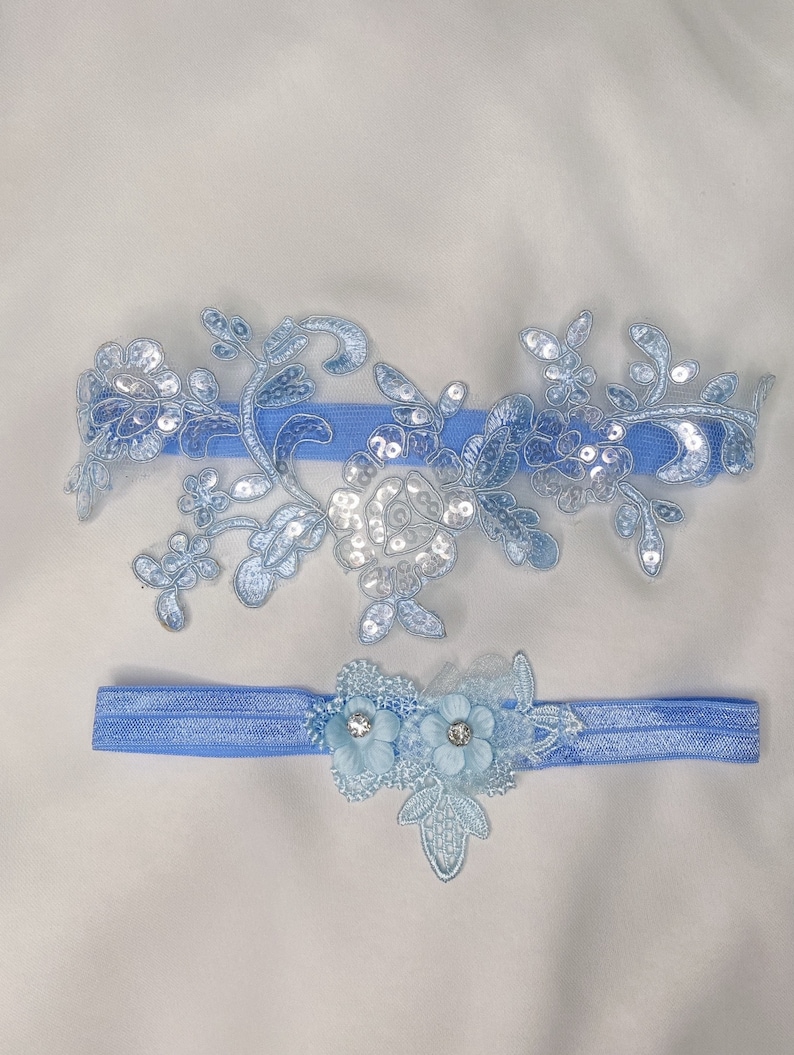 Gorgeous Lace Light Blue Wedding Garter Set- Sequin Set - Etsy