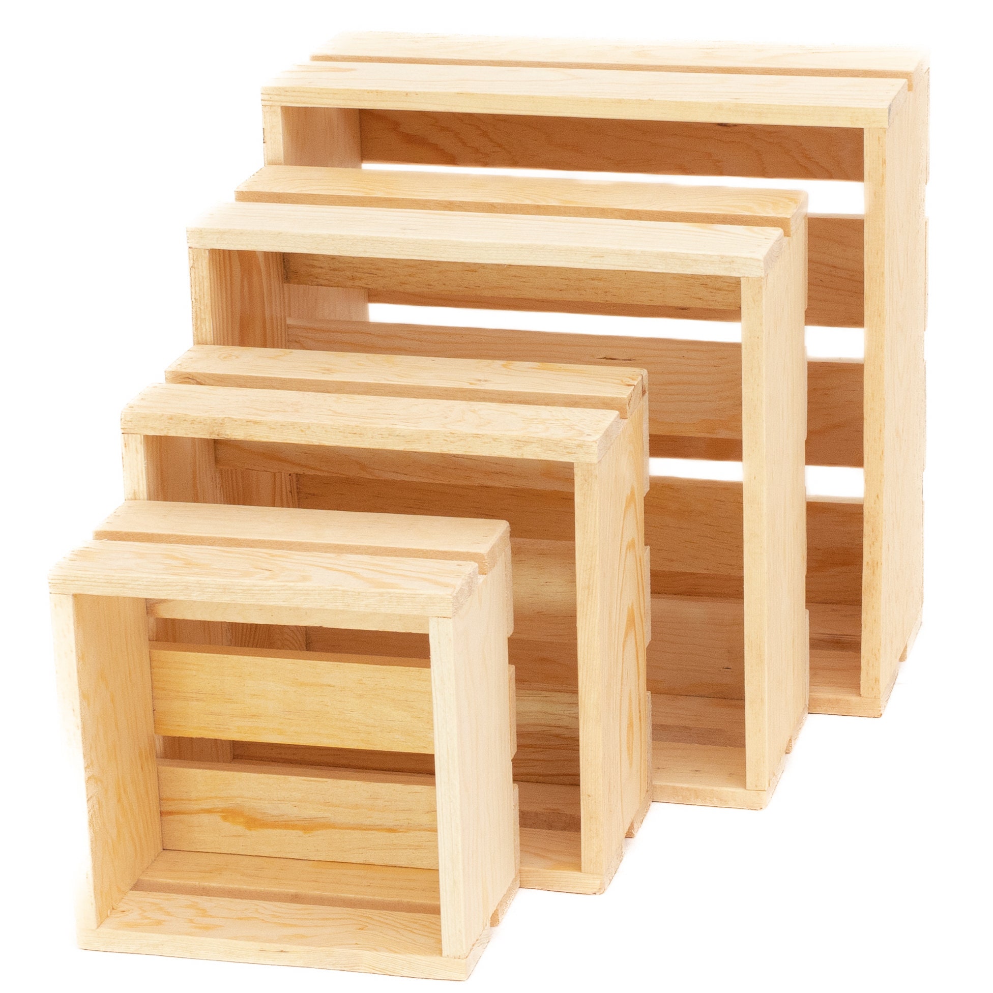 Rustic Wooden Square Crates Made From Natural Pine Wood set - Etsy