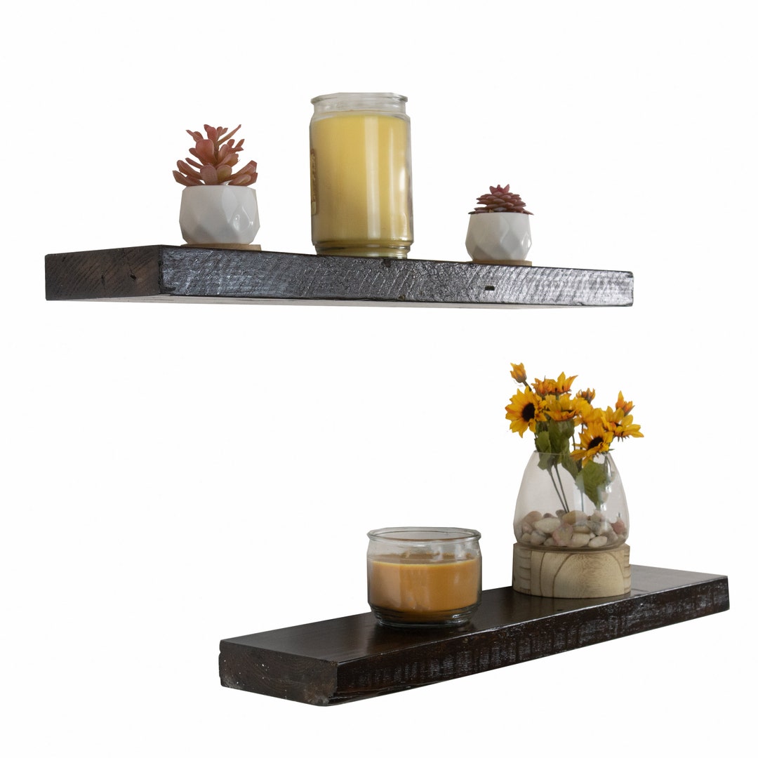 Rustic Wood Floating Shelves - Distressed Pine Wood in Natural, Dark ...