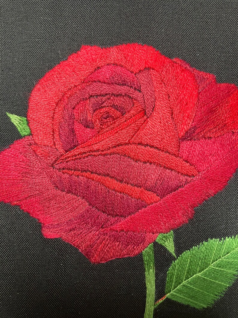 Ruby Red Rose Embroidery - Etsy