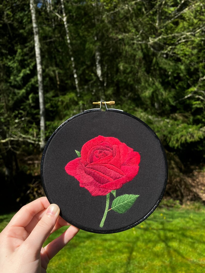 Ruby Red Rose Embroidery - Etsy