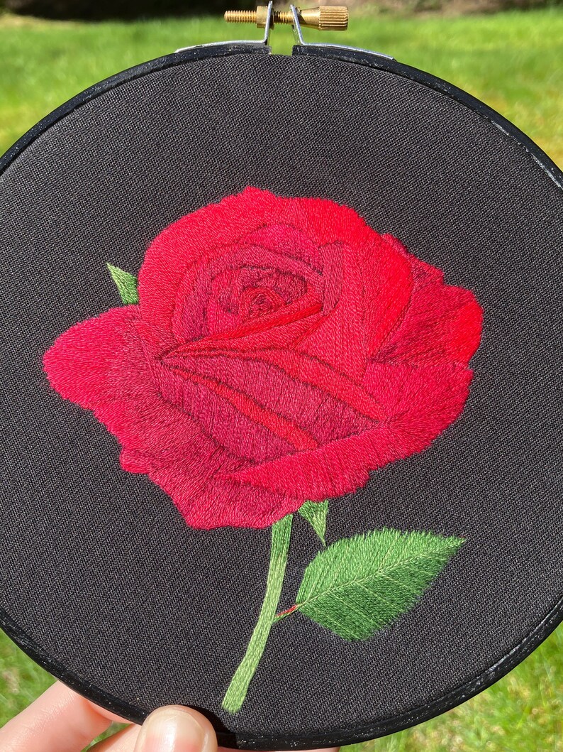 Ruby Red Rose Embroidery - Etsy