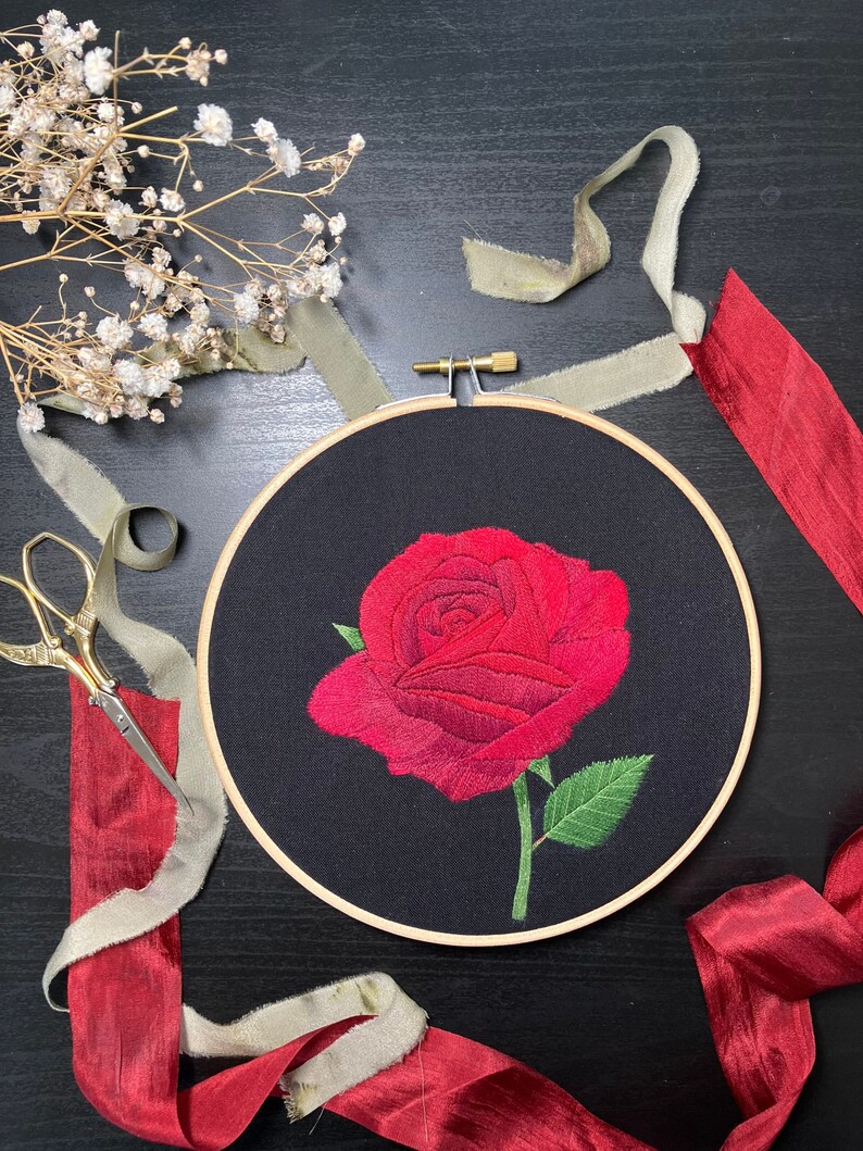 Ruby Red Rose Embroidery - Etsy