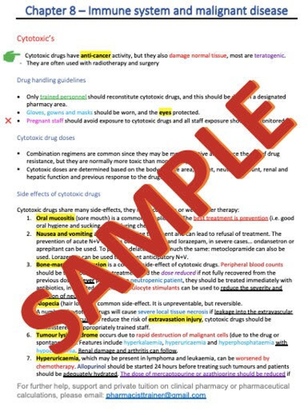Immune System & Malignant Disease Pharmacy Revision Notes-bnf Chapter 8 ...