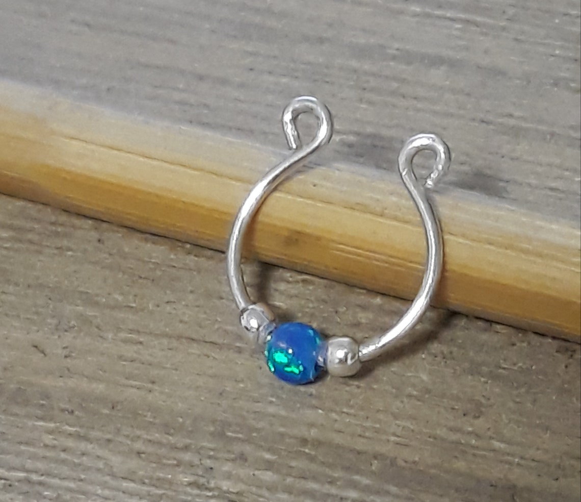 Sterling Silver Fake Septum Piercing With Opal Bead Fake - Etsy