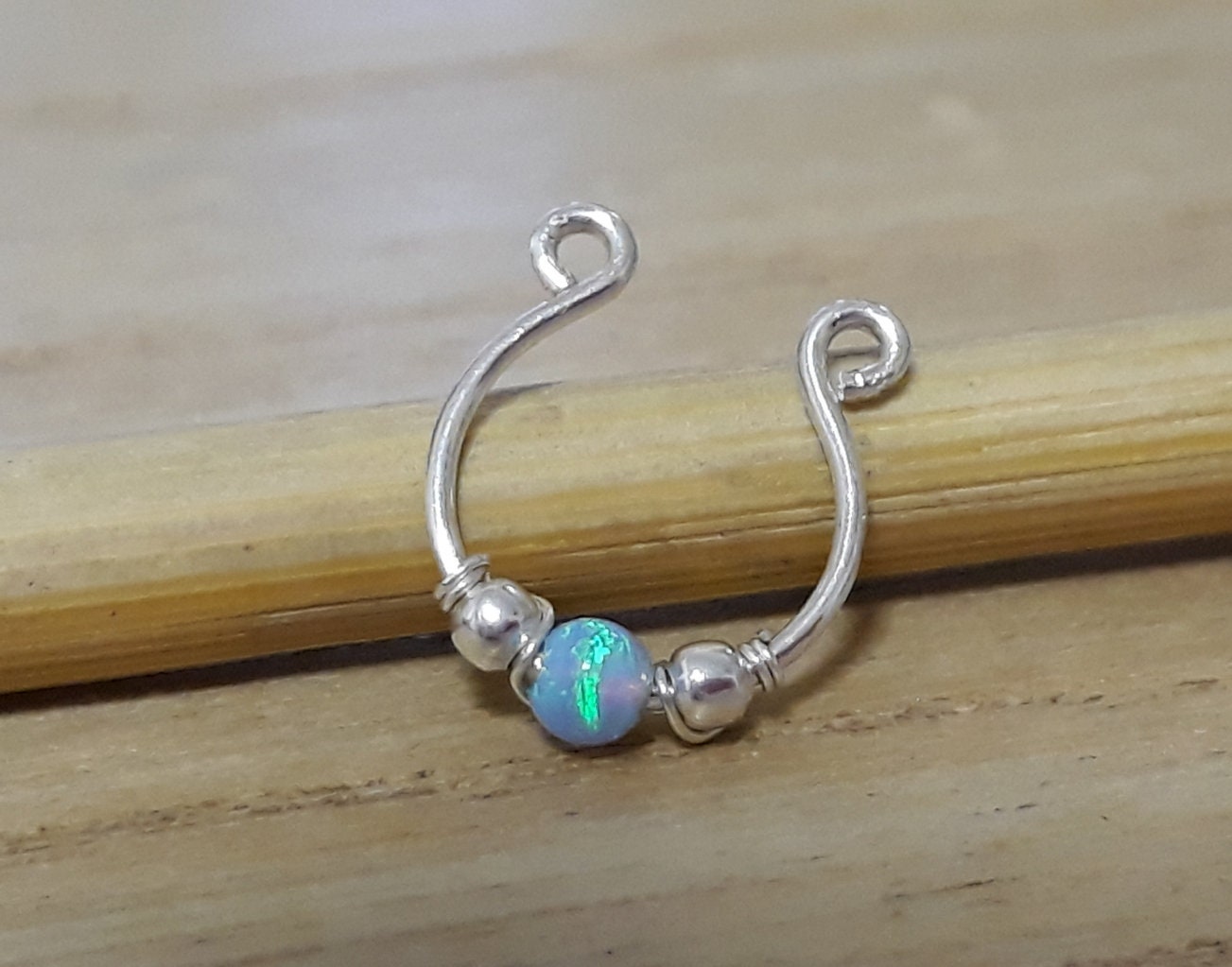 Sterling Silver Fake Septum Piercing With Opal Bead Fake - Etsy