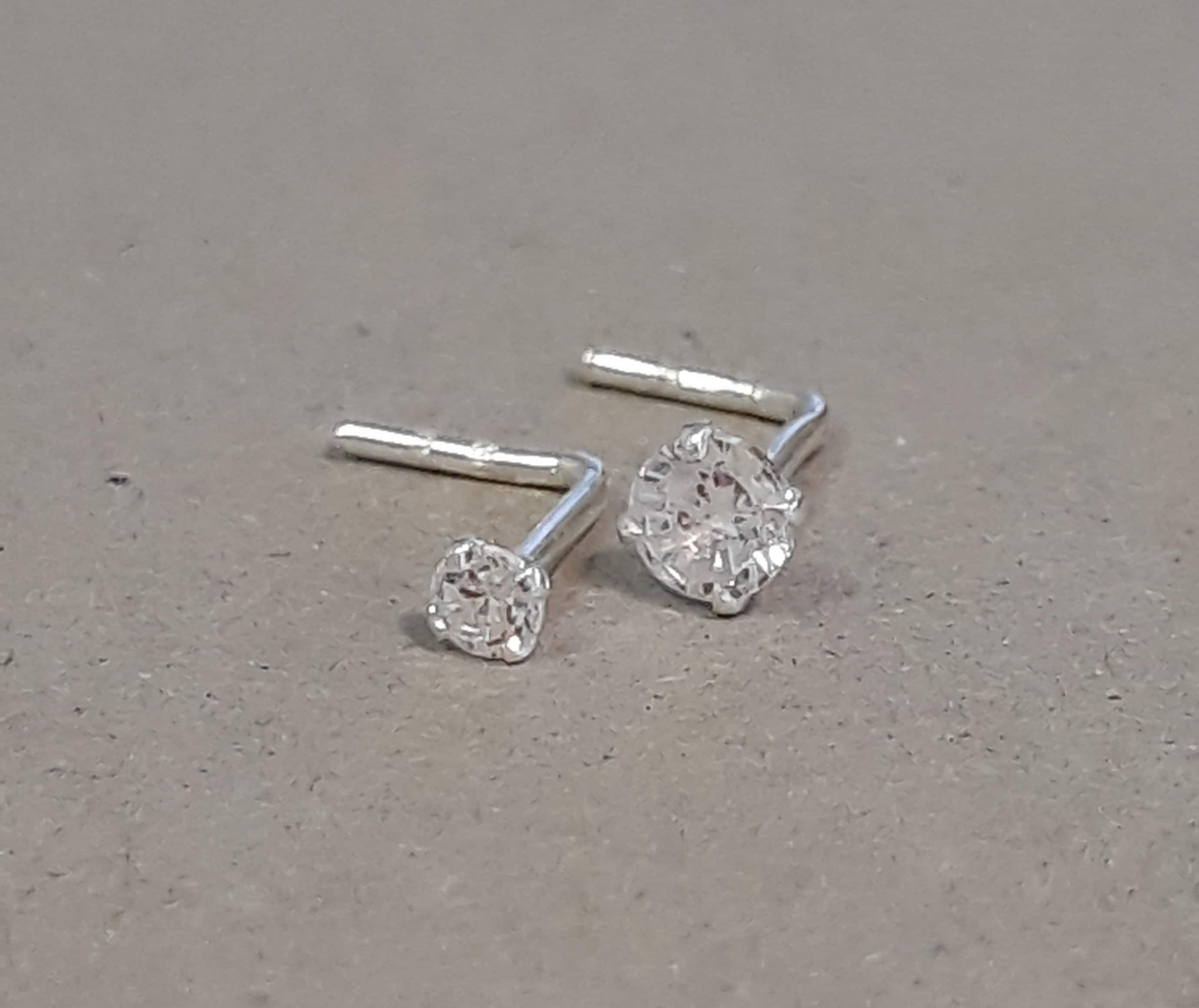 Sterling Silver L Shape Nose Stud Crystal CZ Nose Stud Nose - Etsy