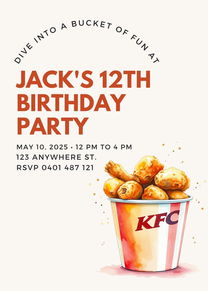 KFC Themed Birthday Party Invitation! Fried Chicken-themed Birthday ...